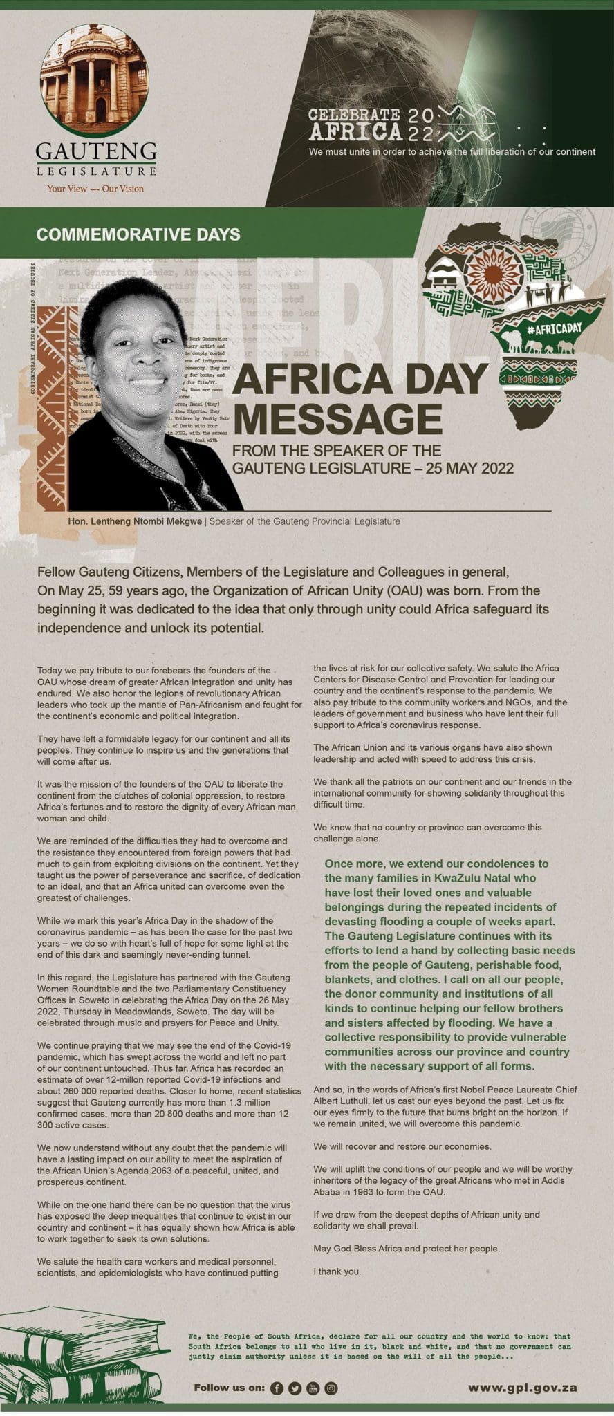 africa DAY PRAYER | Gauteng Provincial Legislature